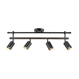 Globe Electric 60023 Nashville 4-Light Track Lighting, Matte Black, Faux Wood Accent Bar