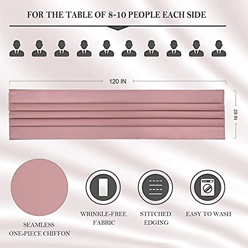 NETANY 4PCS Dusty Rose Chiffon Table Runner 29x120 Inches, Romantic Dusty Pink Sheer Fabric for Wedding Decorations, Baby Shower and Birthday Party Cake Table Decorations