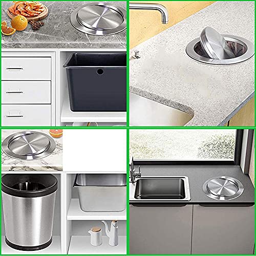 Stainless Steel Garbage Lid Round Recessed Counter Top Cover Trash Bin Built-in Balance Flap Cover Auto Flap Trash Grommet Flexible Swing Trash Can Lid Accessories for Home Kitchen Garbage Use (304material,20.5cm)