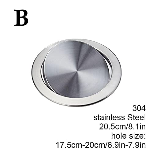 Stainless Steel Garbage Lid Round Recessed Counter Top Cover Trash Bin Built-in Balance Flap Cover Auto Flap Trash Grommet Flexible Swing Trash Can Lid Accessories for Home Kitchen Garbage Use (304material,20.5cm)