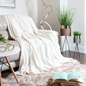 Clara Clark Cut Plush Fleece Throw Blanket - Throw Size - Lightweight Super Soft Fuzzy Luxury Bed Blanket for Bed - Machine Washable - (50x60) (White)