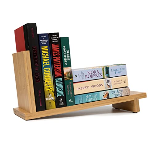 S&A WOODCRAFT Desktop Wood Bookshelf with Wooden Bookend, Bamboo Desk Organizer Shelf and Display Rack with Book Ends, Storage Shelf Bookcase for Office, Home Decor, Kitchen Countertop