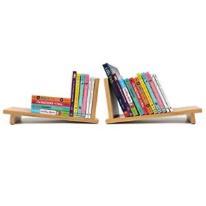 S&A WOODCRAFT Desktop Wood Bookshelf with Wooden Bookend, Bamboo Desk Organizer Shelf and Display Rack with Book Ends, Storage Shelf Bookcase for Office, Home Decor, Kitchen Countertop