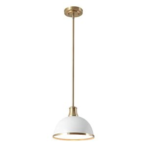 globe electric 60824 1-light pendant, matte white, matte brass accents, e26 base socket, kitchen island, café, decorative, ceiling hanging light fixture, modern, vintage, glam, overhead lamp