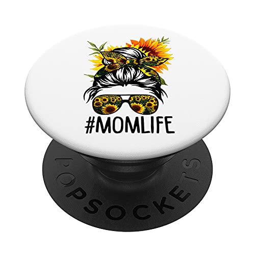 Mom Life Messy Hair Bun Sunflower Women Mother's Day PopSockets Swappable PopGrip