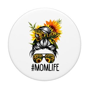 Mom Life Messy Hair Bun Sunflower Women Mother's Day PopSockets Swappable PopGrip