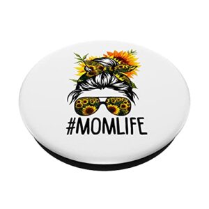 Mom Life Messy Hair Bun Sunflower Women Mother's Day PopSockets Swappable PopGrip