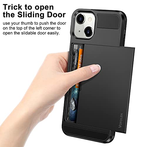 Vofolen Case for iPhone 13 Case Wallet Credit Card Holder ID Slot Sliding Door Hidden Pocket Men Women Anti-Scratch Dual Layer Hybrid Bumper Armor Protective Hard Shell Back Cover for iPhone 13 Black