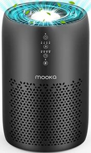 mooka air purifier for home large room 861 sq ft, h13 hepa filter air cleaner for bedroom office, odor eliminator for allergies and pets dander wildfire smoke pollen dust mold, ozone-free, night light