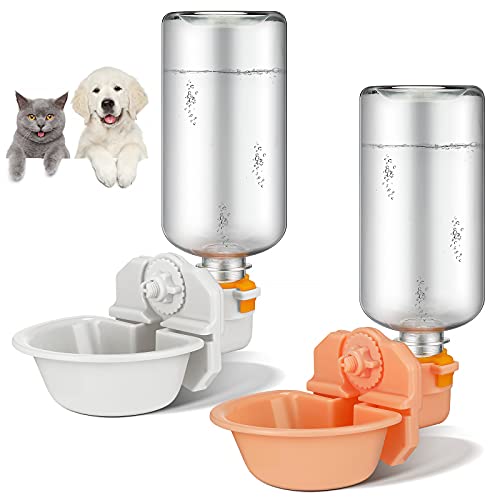 Riakrum 2 Pieces Dog Water Bottle for Crate 17oz Anti-Overflow Pet Cage Water Dispenser Automatic Hanging Cage Bottle for Small Dogs Cats Bunny Ferret Small Animals Crate Kennel Cage, 2 Colors