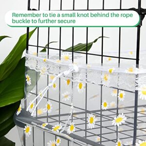 Large Bird Cage Cover Bird Cage Seed Catcher Bird Cage Liner Net Bird Cage Skirt Guard Birdcage ,Adjustable Nylon Mesh Net for Parrot Parakeet Macaw Round Square Cage Daisy Design (White,X-Large)