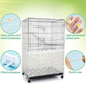 Large Bird Cage Cover Bird Cage Seed Catcher Bird Cage Liner Net Bird Cage Skirt Guard Birdcage ,Adjustable Nylon Mesh Net for Parrot Parakeet Macaw Round Square Cage Daisy Design (White,X-Large)