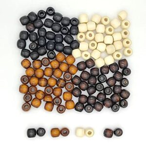 200Pcs Large Hole Barrel Wood European Loose Beads 4 Colors Natural Wooden Dreadlock Hair Braid Beads for Hair Braids Jewelry Bracelet Necklace Making 16x16-17mm