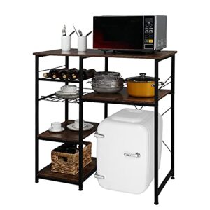 vingli microwave stand 4-tiers kitchen storage fit mini fridge baker’s rack shelving utility coffee bar with big drawer wine rack metal frame industrial workstation organizer kitchen decor