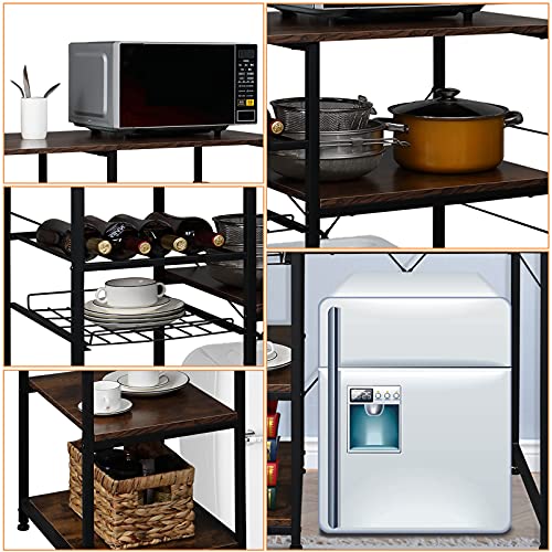 VINGLI Microwave Stand 4-Tiers Kitchen Storage Fit Mini Fridge Baker’s Rack Shelving Utility Coffee Bar with Big Drawer Wine Rack Metal Frame Industrial Workstation Organizer Kitchen Decor