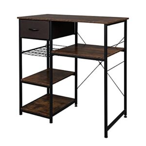 VINGLI Microwave Stand 4-Tiers Kitchen Storage Fit Mini Fridge Baker’s Rack Shelving Utility Coffee Bar with Big Drawer Wine Rack Metal Frame Industrial Workstation Organizer Kitchen Decor