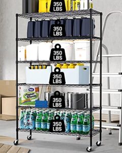 dkeli metal storage shelves 6 tier wire garage shelving with wheels, 2100lbs weight capacity heavy duty nsf height adjustable steel shelving rack for pantry kitchen garage basement, black