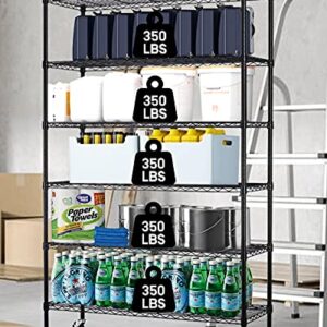 Dkeli Metal Storage Shelves 6 Tier Wire Garage Shelving with Wheels, 2100LBS Weight Capacity Heavy Duty NSF Height Adjustable Steel Shelving Rack for Pantry Kitchen Garage Basement, Black