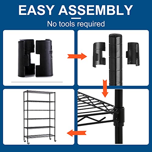 Dkeli Metal Storage Shelves 6 Tier Wire Garage Shelving with Wheels, 2100LBS Weight Capacity Heavy Duty NSF Height Adjustable Steel Shelving Rack for Pantry Kitchen Garage Basement, Black