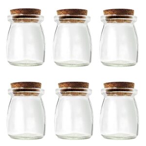 yamahiko 6pcs decorative glass bottle with cork stopper, 100ml,3.4oz mini glass wish favor bottle jars with cork lid, corked small pudding glass storage jars empty glass bottle for party wedding favor