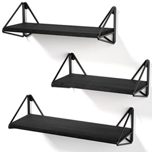 sriwatana floating shelves wall mounted, rustic wood wall shelves set of 3 for bedroom, living room, kitchen, bathroom - black