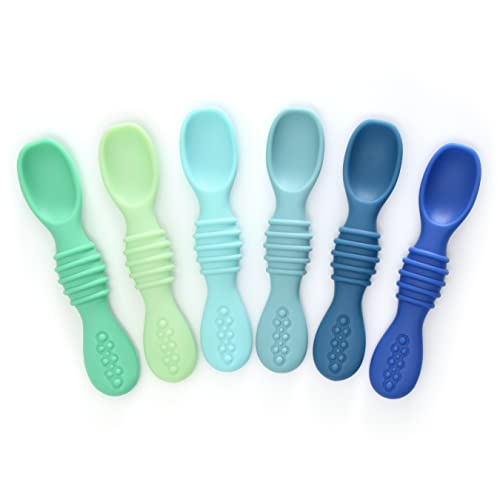 PrimaStella Silicone Rainbow Chew Spoon Set for Babies and Toddlers - Safety Tested - BPA Free - Microwave, Dishwasher and Freezer Safe - Seaside Palette