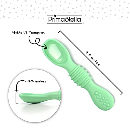 PrimaStella Silicone Rainbow Chew Spoon Set for Babies and Toddlers - Safety Tested - BPA Free - Microwave, Dishwasher and Freezer Safe - Seaside Palette