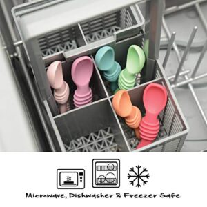 PrimaStella Silicone Rainbow Chew Spoon Set for Babies and Toddlers - Safety Tested - BPA Free - Microwave, Dishwasher and Freezer Safe - Seaside Palette