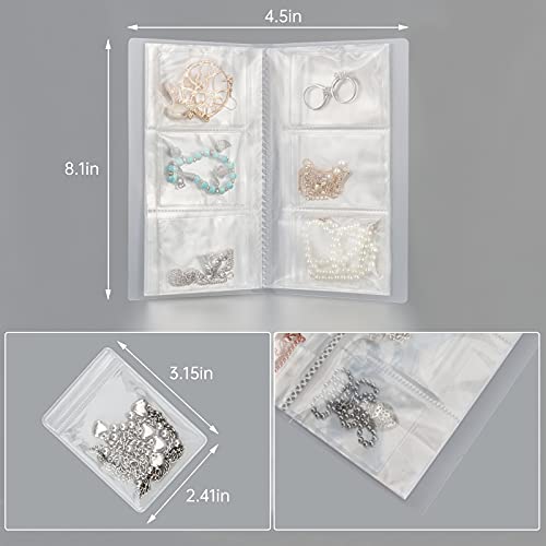 Designster Transparent Jewelry organizer book - Jewelry Storage Album for Earring Organizer Storage Book Bag, Jewelry Travel Organizer Holder for Necklace Rings Bracelet Studs (84 Slots+50 Thicken PVC Bags)