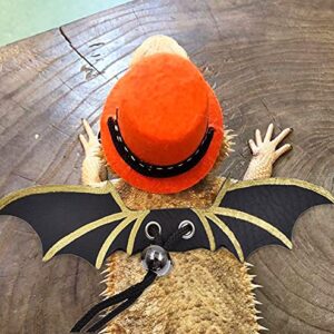 Bearded Dragon Leash Harness with Magician Hat and Bowtie Halloween Costume Set,3 Pack Bat Wing with Leash for Lizard Reptile Halloween,Holiday,Party,Photos Small Animal Clothes Outfit (Orange Set)