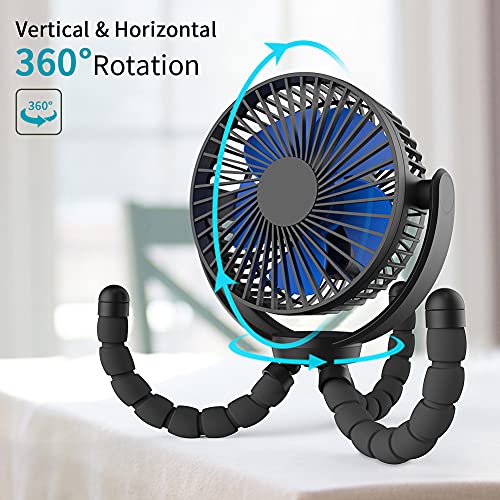 SLENPET 5000mAh Stroller Fan Clip On for Baby, UP to 20H Working, 7 Inches Rechargeable Battery Operated Fan, 3 Speed, 360° Rotatable, Ultra Quiet Portable Personal Fan for Bed Camping Bike Car Seat