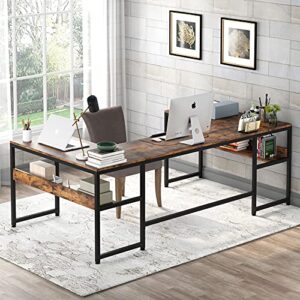 Tribesigns U- Shaped Desk with Bookshelf and Tilting Drawing Board, L Shaped Computer Desk Gaming Gamer Table Workstation Desk with 3 Desktop for Home Office (Rustic)