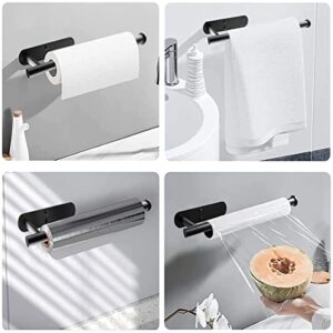 Paper Towel Holder, Paper Towel Holder Under Cabinet-Self Adhesive or Drilling Black Paper Towel Rack, SUS304 Stainless Steel Wall Mount Towel Paper Holder for Kitchen, Pantry, Sink, Bathroom