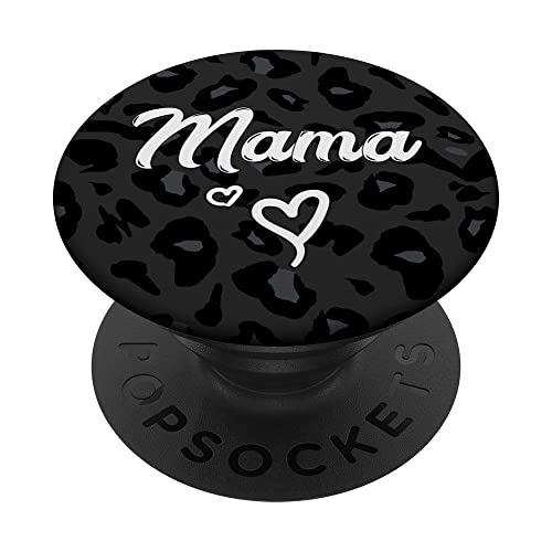 Mama Text For Mommy In Black Cheetah Pattern With Heart PopSockets Swappable PopGrip