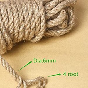 Nature Hemp Rope,1/4inch Heavy Duty Jute Twine for Cat Tree and Tower, DIY Scratcher Scratching Post Replacement, Pad, Crafts Gardening Hammock Home Decorating(66FT)