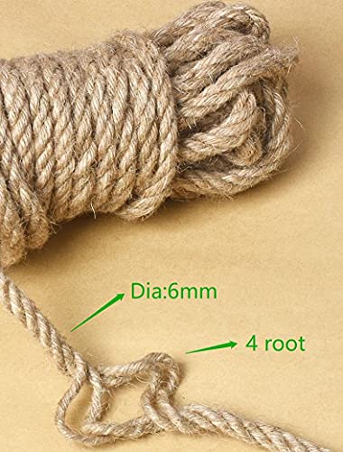 Nature Hemp Rope,1/4inch Heavy Duty Jute Twine for Cat Tree and Tower, DIY Scratcher Scratching Post Replacement, Pad, Crafts Gardening Hammock Home Decorating(66FT)