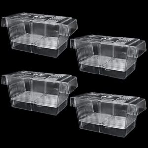 fviexe 4pcs fish breeder box for fish tank, acrylic aquarium fish isolation breeding box with suction cups acclimation hatchery incubator for baby fishes guppy shrimp clownfish betta, medium size