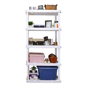 koolatron oskar 5-tier interlocking storage shelf, holds 750 lbs (340 kg), w36 x d18 x h74, utility shelves for garage, basement, shed, workshop, multipurpose organizer made in north america, white