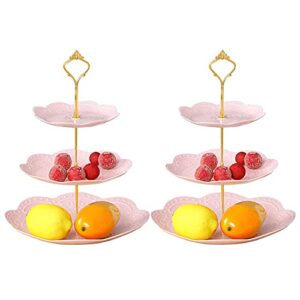 3 Tier Plastic Cupcake Stand Dessert Cupcake Stand Cakes Fruit Candy Display Tower for Wedding, Birthday Party, Tea Party and Baby Shower (Pink, 2)