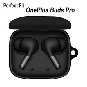 Geiomoo Silicone Carrying Case Compatible with Oneplus Buds Pro, Portable Scratch Shock Resistant Cover with Carabiner (Black)