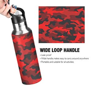 Yasala Water Bottle Black Red Camo Coffee Thermos Stainless Steel Insulated Beverage Container 20 oz with Straw Lid BPA-Free for Sport, Travel, Camping, Back to School