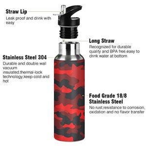 Yasala Water Bottle Black Red Camo Coffee Thermos Stainless Steel Insulated Beverage Container 20 oz with Straw Lid BPA-Free for Sport, Travel, Camping, Back to School