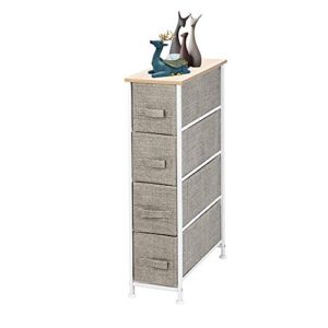 qjing narrow dresser, vertical storage unit with 4 fabric drawers, metal frame, slim storage tower, 7.9” width, for living room, kitchen, small space, gap (linen)