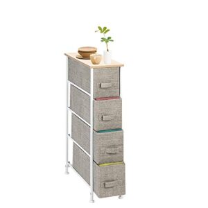 QJing Narrow Dresser, Vertical Storage Unit With 4 Fabric Drawers, Metal Frame, Slim Storage Tower, 7.9” Width, For Living Room, Kitchen, Small Space, Gap (Linen)