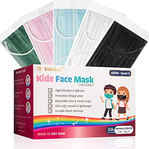 KIDOHUB FDA Registered ASTM Level 3, Kids 4 Ply Individually Wrapped Disposable Medical Face Mask