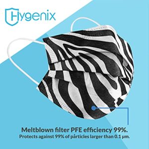 Hygenix for You Zebra 3ply Disposable Face Masks PFE 99% (Pack of 50 Pcs). Comfy & Stylish Fashion Face Masks with Adjustable Ear Loops & Nose Wire