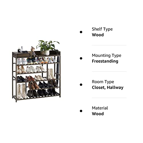 Apicizon Bamboo Shoe Rack for Entryway, 6-Tier Wood Shoe Organizer for Closet with Storage Box, Large Shoe Cabinet for Closet, Entry, Entrance, Hallway, Mudroom, Brown