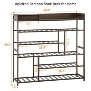 Apicizon Bamboo Shoe Rack for Entryway, 6-Tier Wood Shoe Organizer for Closet with Storage Box, Large Shoe Cabinet for Closet, Entry, Entrance, Hallway, Mudroom, Brown