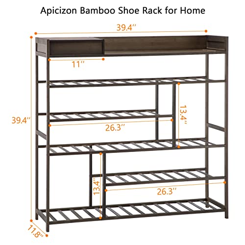 Apicizon Bamboo Shoe Rack for Entryway, 6-Tier Wood Shoe Organizer for Closet with Storage Box, Large Shoe Cabinet for Closet, Entry, Entrance, Hallway, Mudroom, Brown