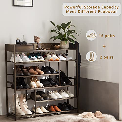 Apicizon Bamboo Shoe Rack for Entryway, 6-Tier Wood Shoe Organizer for Closet with Storage Box, Large Shoe Cabinet for Closet, Entry, Entrance, Hallway, Mudroom, Brown